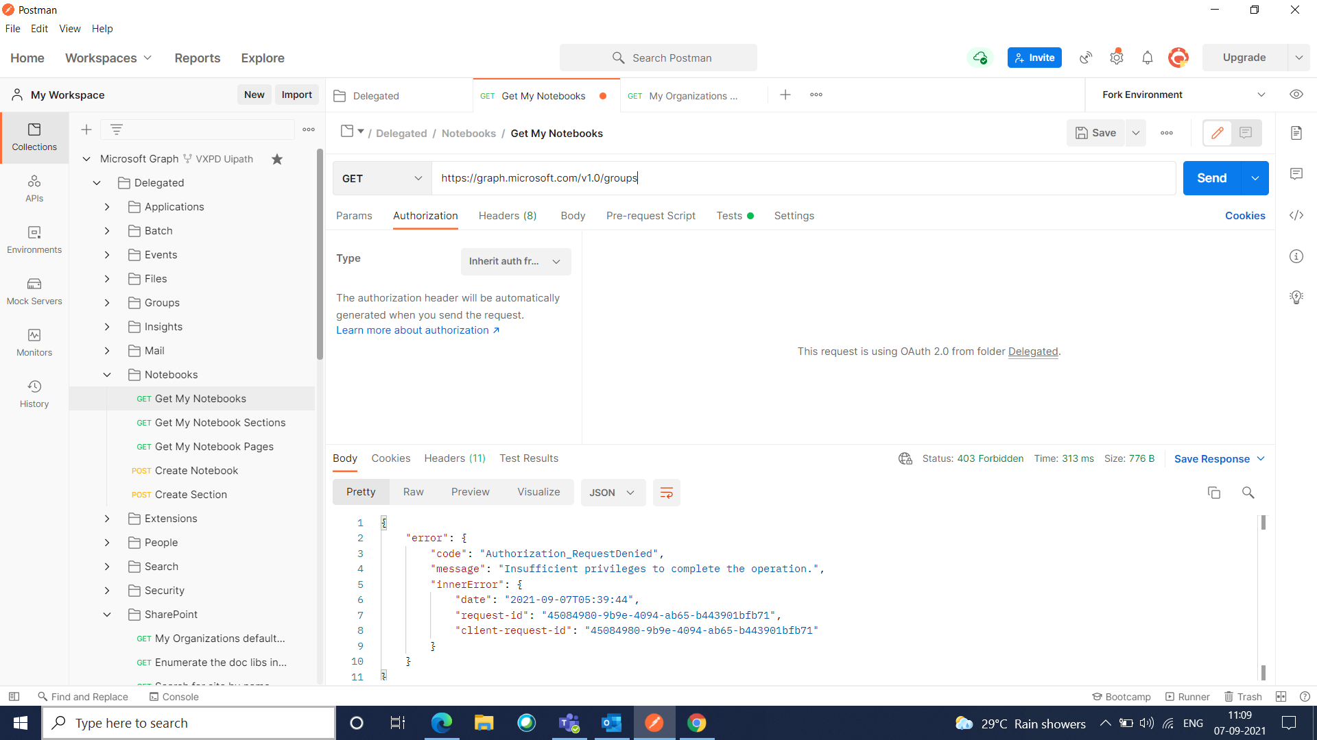 Getting Authorization Requestdenied Message While Using Get Method In Postman Tool For Graph