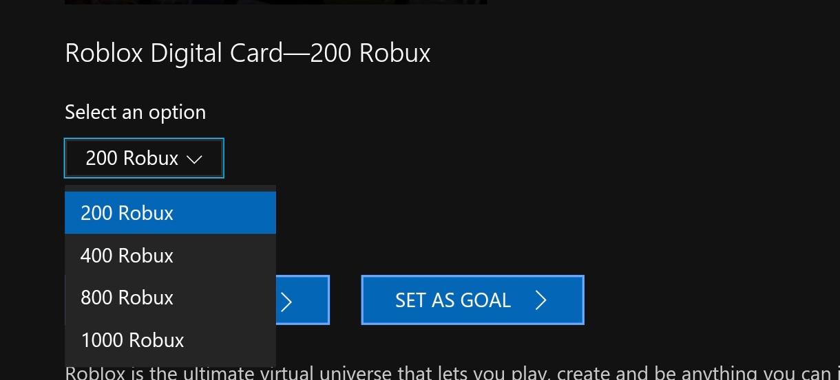 The 100 Robux gift card option is disappeared - Microsoft Q&A