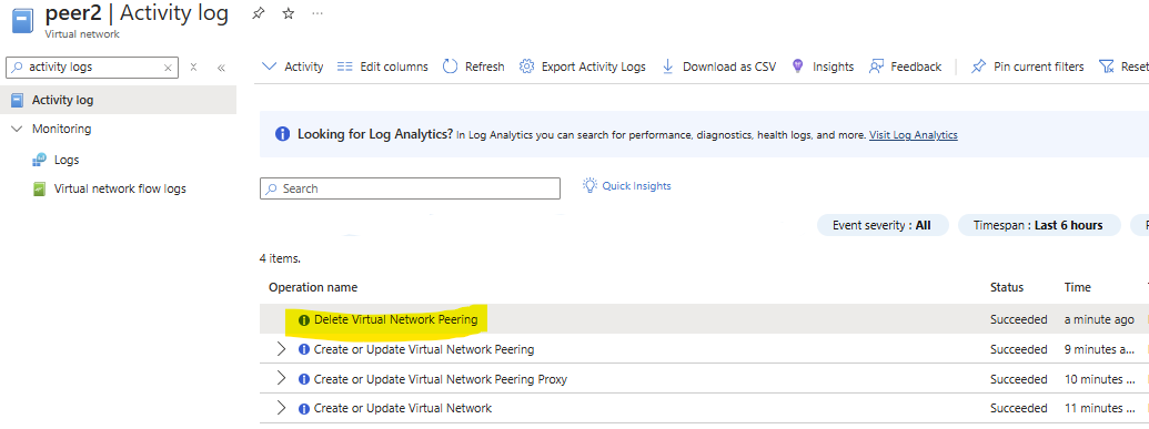 Azure VNET peering, one peer is getting deleted and the other one is ...