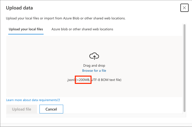 How can I increase the filesize-limit of 500MB for training data for fine-tuning in Azure OpenAI ...