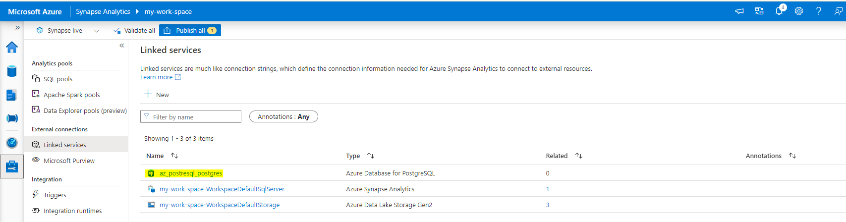 Azure Synapse Analytics Pipeline Linked Service To Azure Database For Postgresql Not