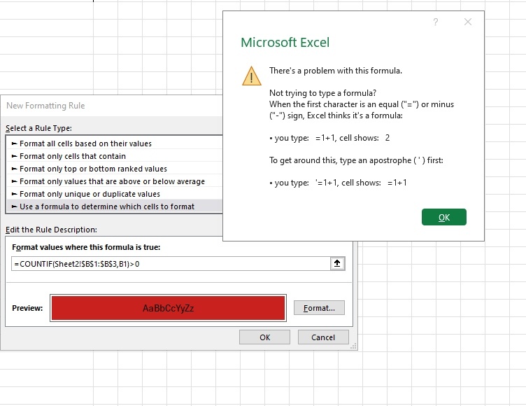 Conditional formatting does not recognize formula. - Microsoft Q&A