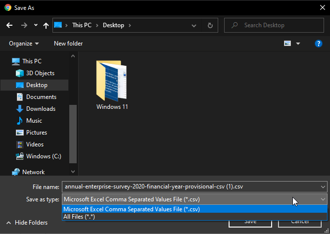 "Save As" window not showing other file type in the drop down menu - Microsoft Q&A