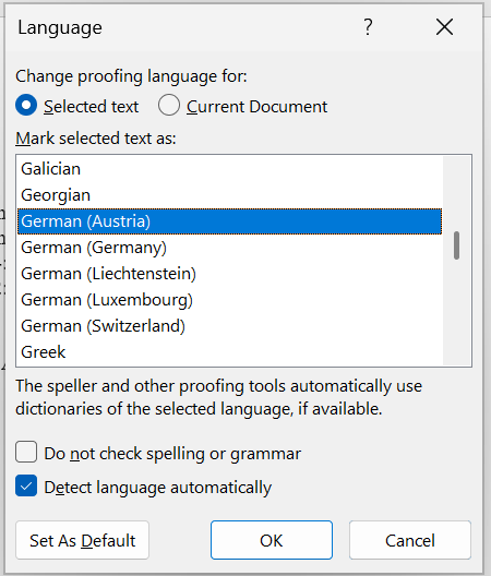Word spell check german dictionary marks very common words - Microsoft Q&A