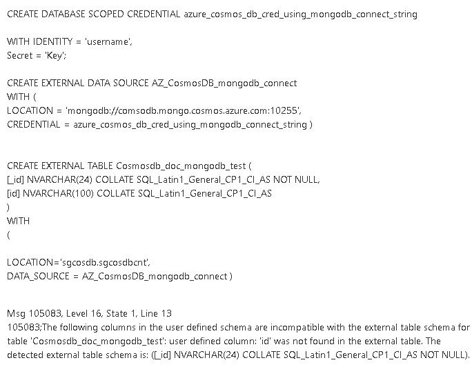 Access Data In Cosmodb Using Mongodb Api With Sql Server Polybase Fails With Error Microsoft Qanda