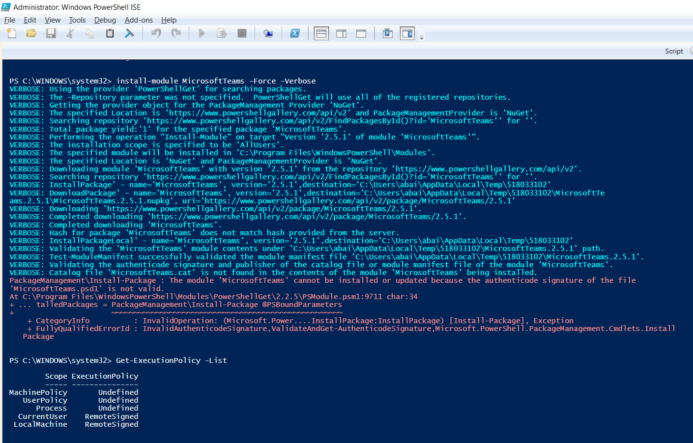 Powershell Install Microsoftteams Failed Microsoft Qanda