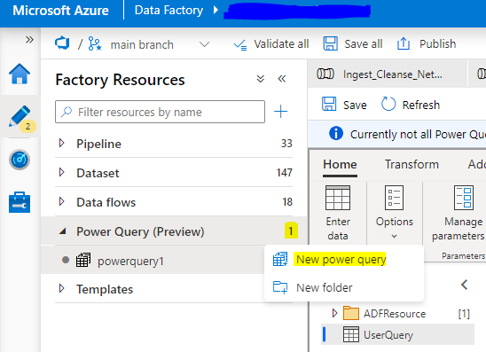 When creating a new Data Flow activity, I cannot choose between Mapping and Wrangling Data Flows ...