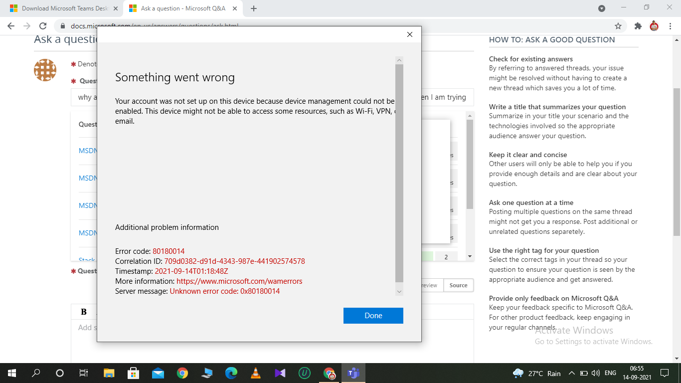 why am I not able to use microsoft teams from my laptop. It is ...
