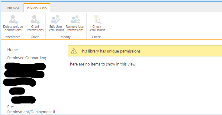 I imported a Document library and now see "Library has unique ...