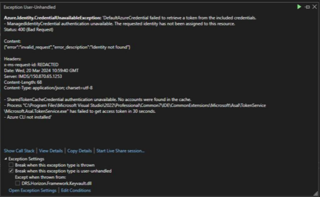 Visual Studio 2022 issue on DevBox - Status 400(Bad Request) - Microsoft Q&A