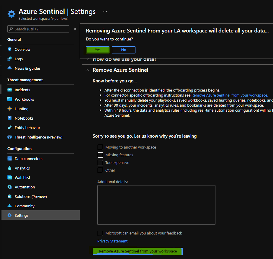 sentinel removal recover - Microsoft Q&A