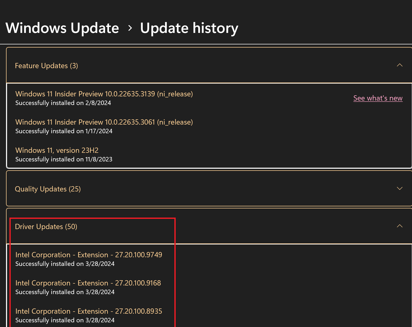 Why Windows Update/Intel Corporation - Extension is showing 3 Different ...