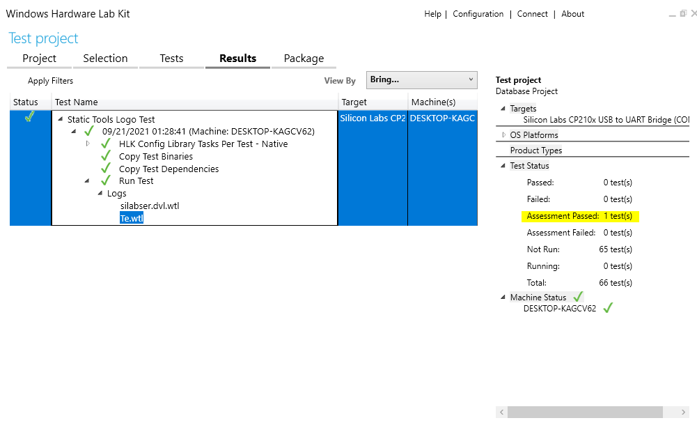 What is the definition for "Assessment Passed" result in HLK Test ...