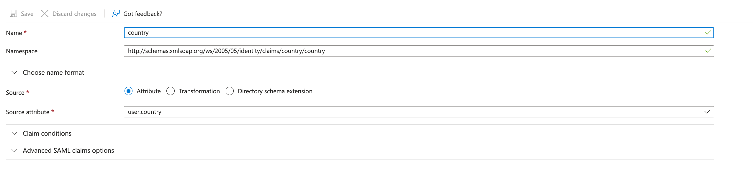 Azure SAML 2.0 not sending user.country assertion to app - Microsoft Q&A