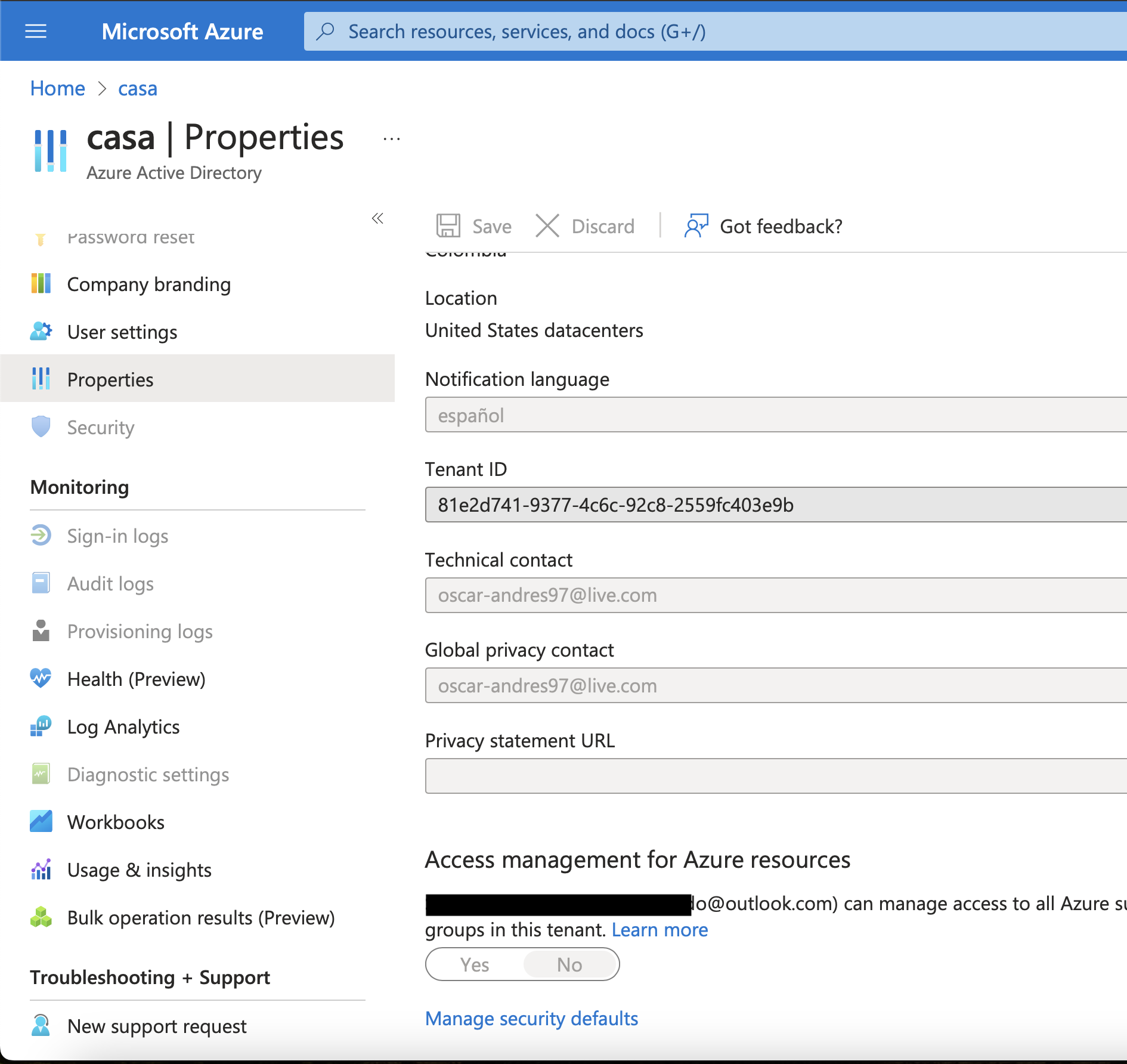 unknown tenant linked to an unknown email address in my personal azure ...