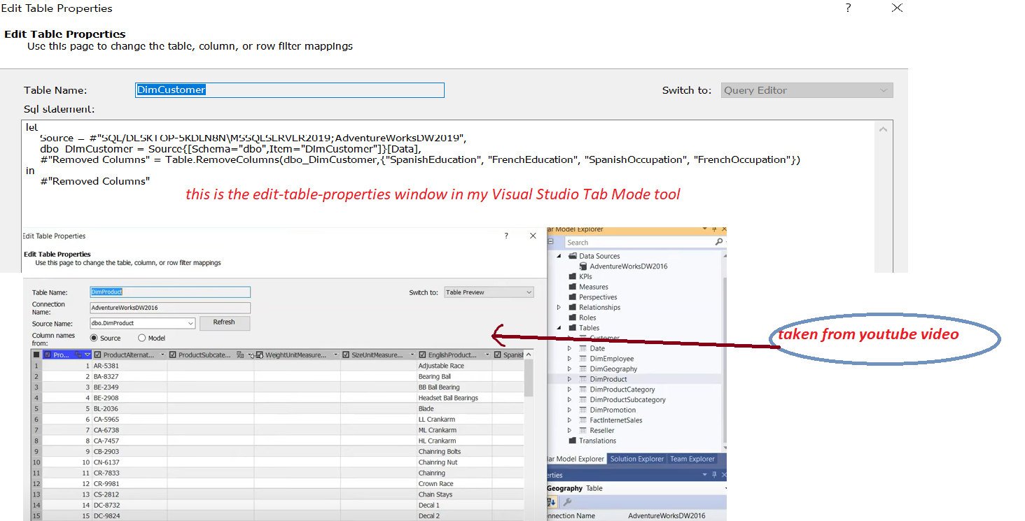 Edit Table Properties Option In Ssas Tabular Model Microsoft Qanda