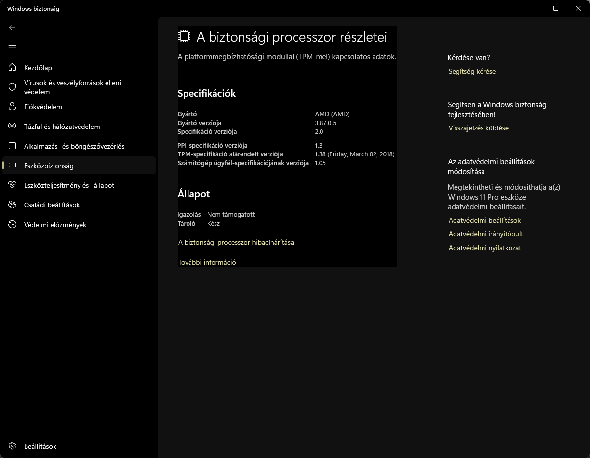 Security Processor not showing in Windows Security, Attestation is not ...