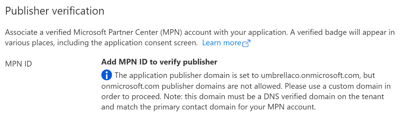 "Add MPN ID to verify publisher" option missing for a registered app in b2c tenant - Microsoft Q&A