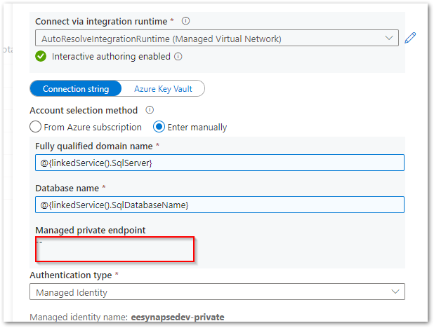 Synapse private endpoint for parameterized linked service - Microsoft Q&A