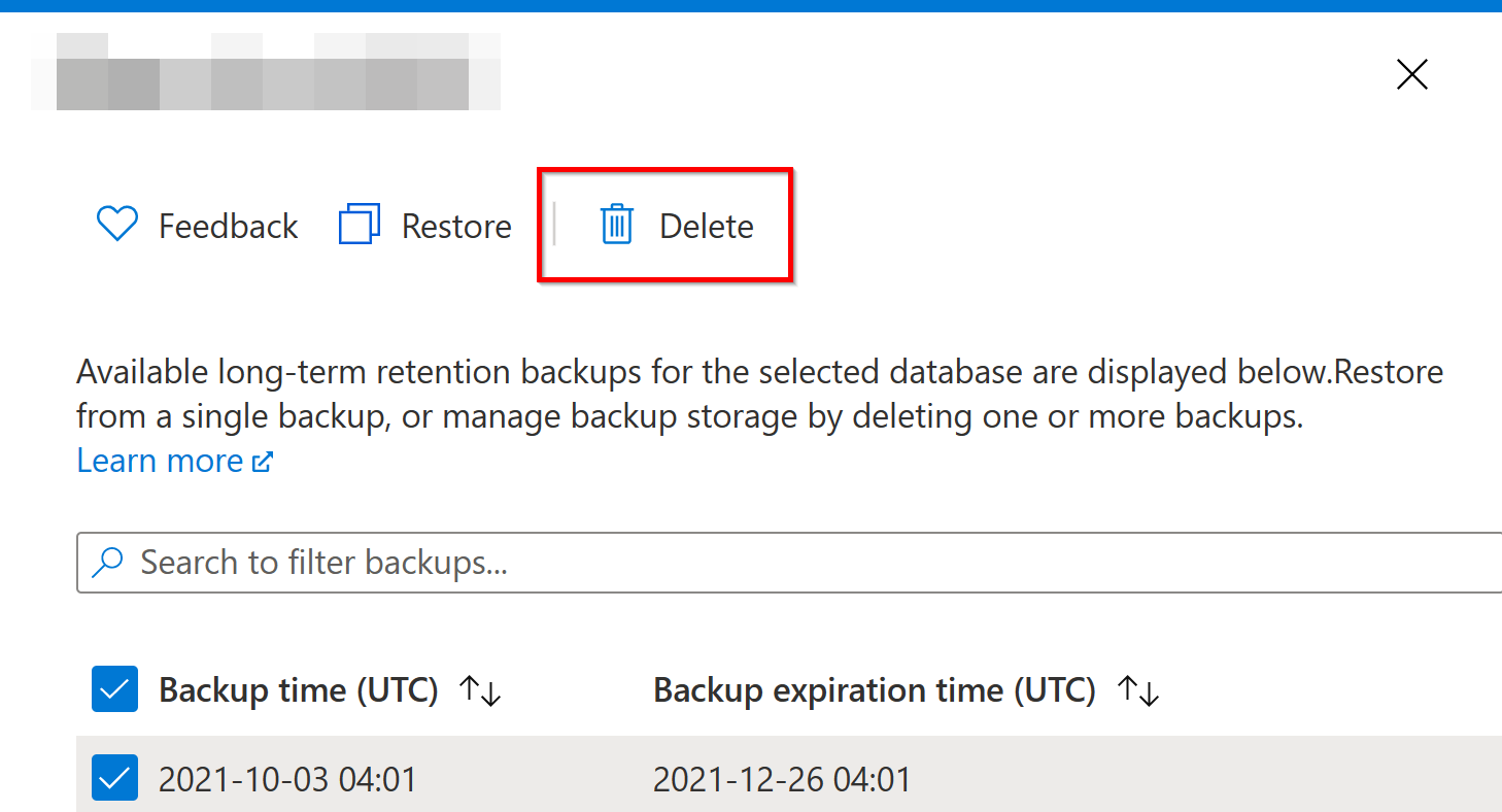 Can Delete For Azure Sql Database Ltr Backups Be Disabled Microsoft Qanda