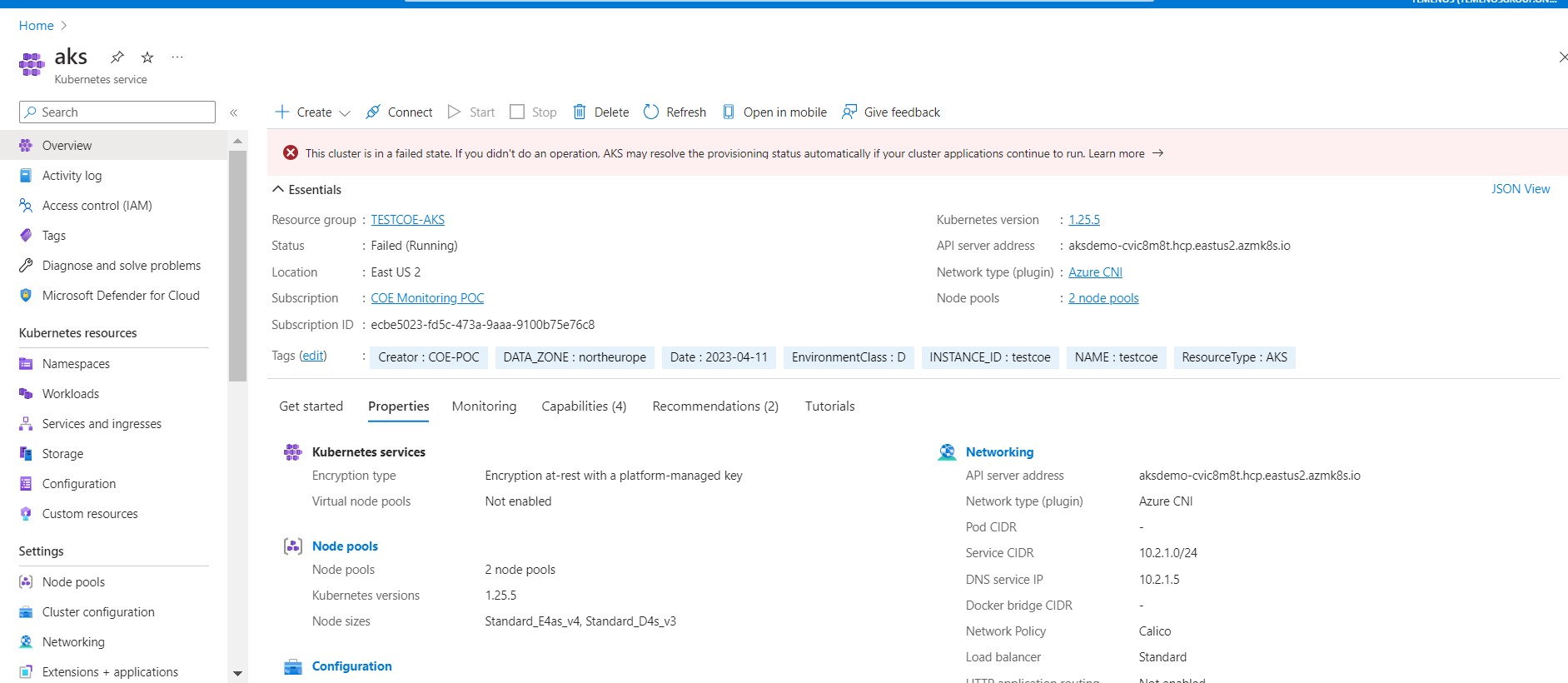 AKS is in failed State. - Microsoft Q&A