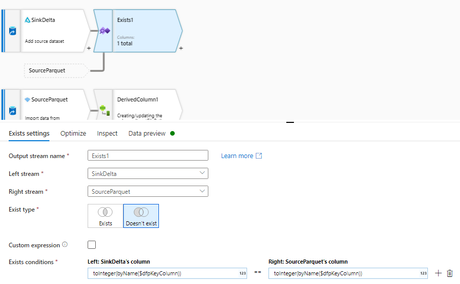 how to join in Exists via dynamic keyColumns - Microsoft Q&A