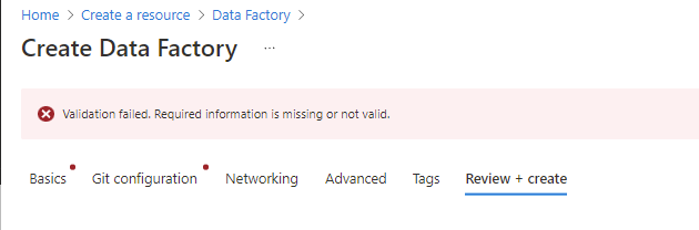 Issue while creating Azure data factory - Microsoft Q&A