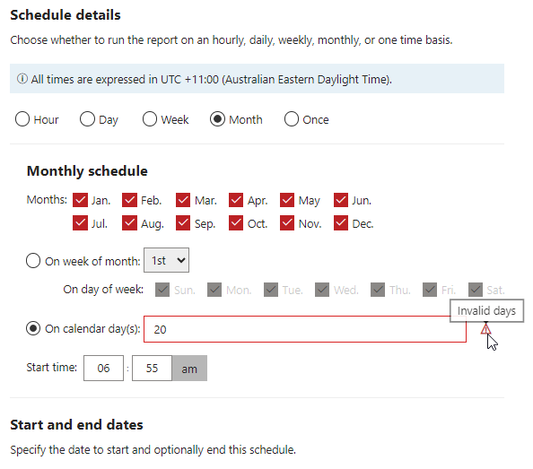 SSRS 2022 - Subscription Error when Scheduling to Run each Month on 10th 20th or 30th (Error ...