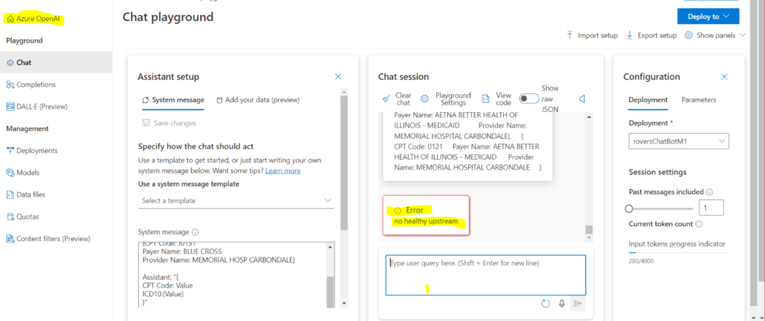 Azure Open AI studio causing Issue no healthy upstream issue on Nov 21 ... Azure Open AI studio causing Issue no healthy upstream issue on Nov 21 ...
