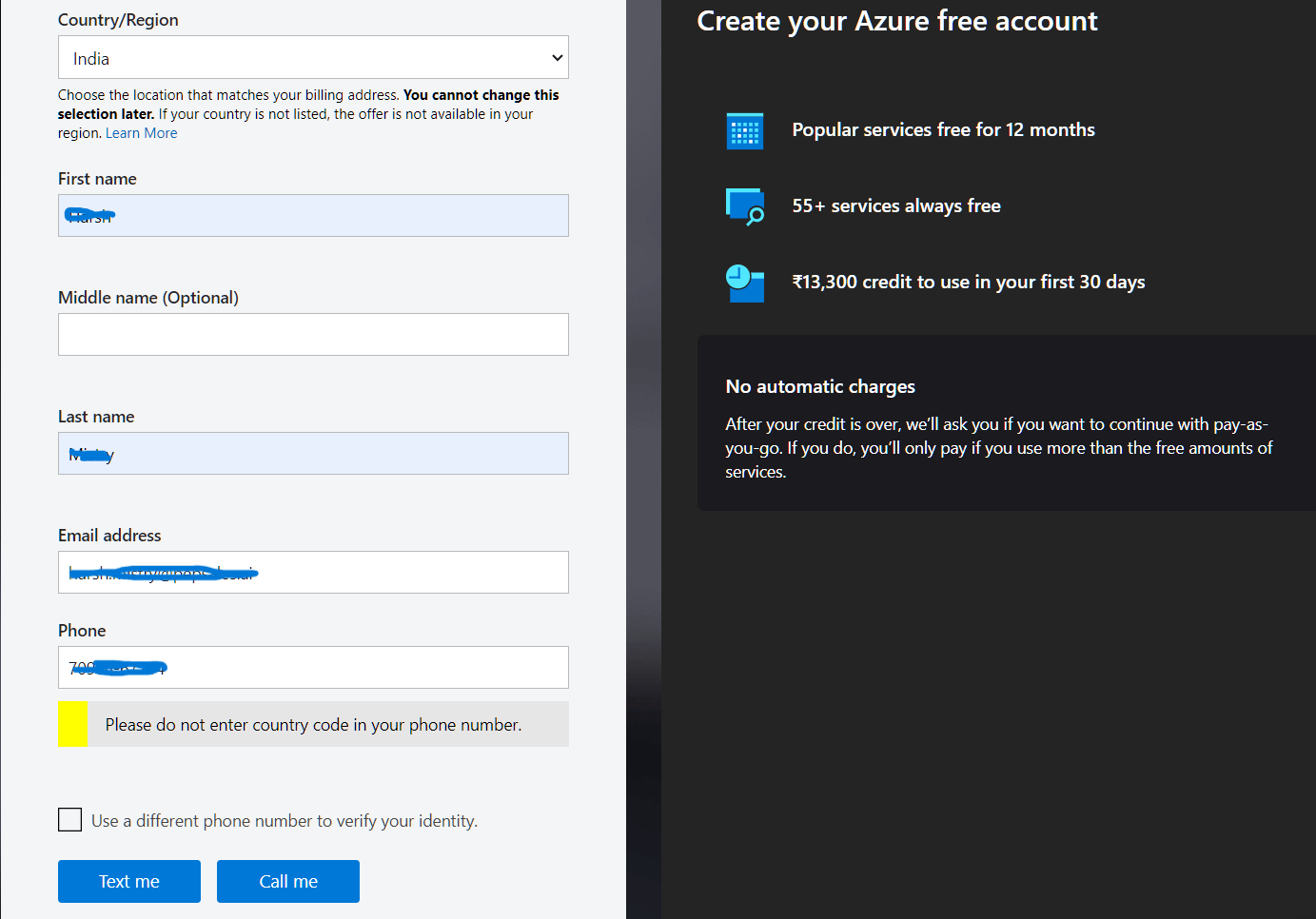Unable to create Microsoft Azure free acount - Microsoft Q&A
