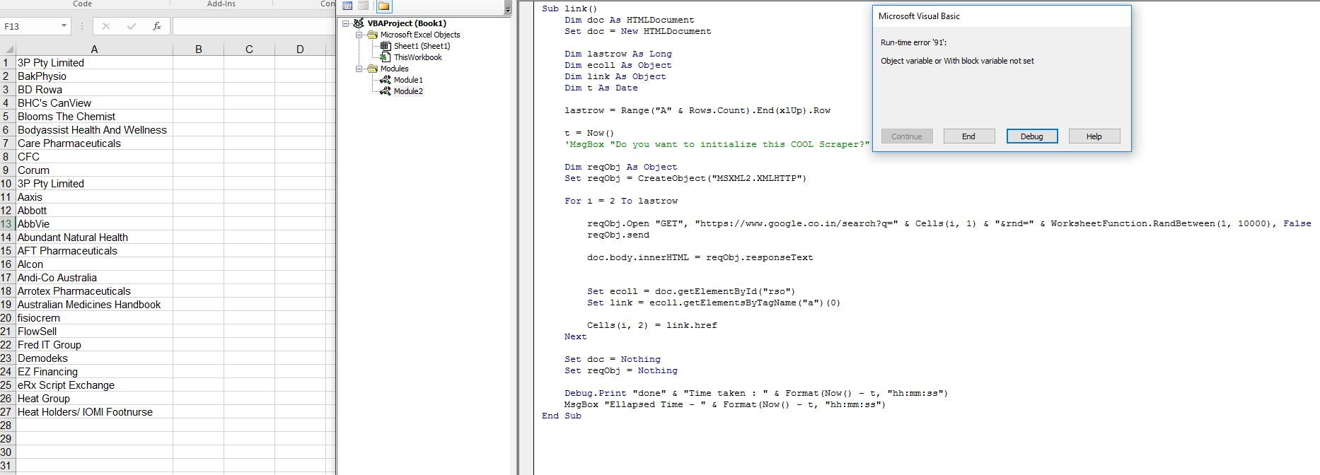 Run Time Error 91 Object Variable Or With Block Not Set Microsoft Qanda