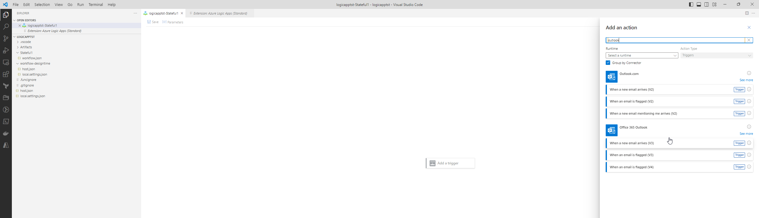 I don't see SharePoint and Outlook 365 triggers/actions in logic apps while creating using VS ...