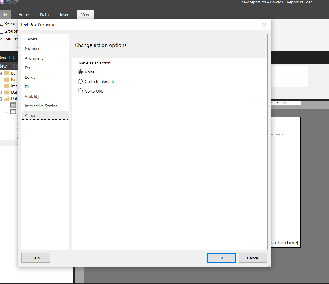 'Go to report' Action tab is missing in report builder application ...