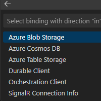 No bindings available when trying to add binding to Azure function - Microsoft Q&A