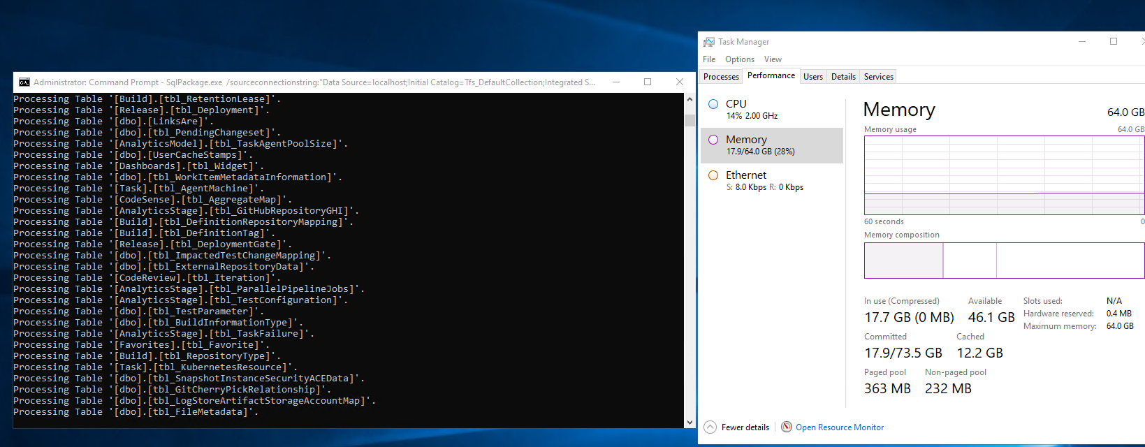 SQLPackage.exe export stuck on one table - Microsoft Q&A