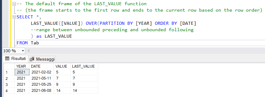 Understanding the LAST_VALUE() behaviour - SQL Server 2019 - Microsoft Q&A