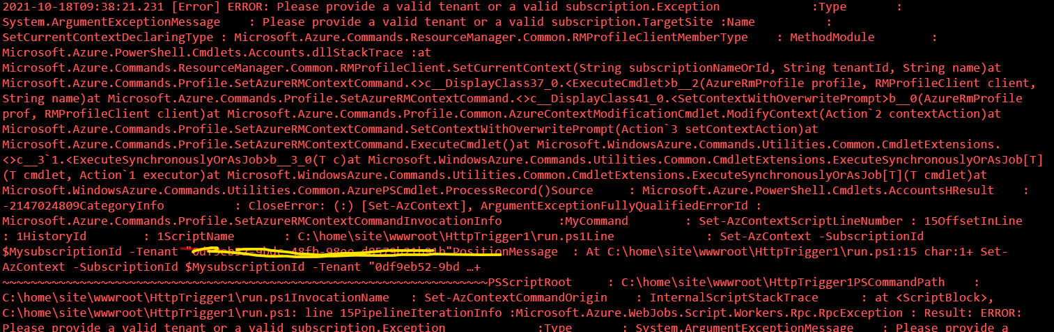 Azure Function Powershell Set Azcontext Throws Exception Microsoft Qanda
