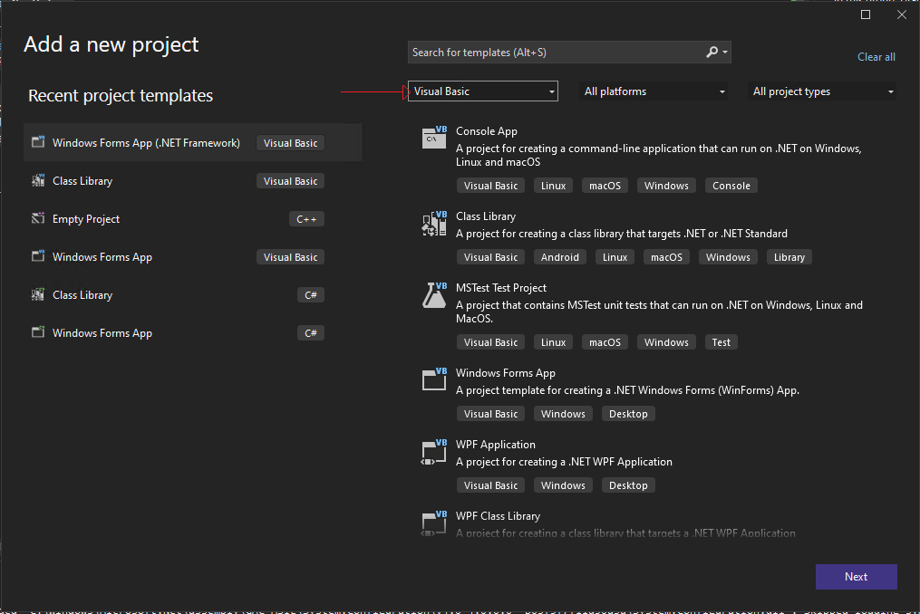 I don't see how to create a Visul=al Basic Windows Forms Application in ...
