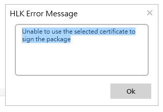 Unable to sign hlkx package using HLK studio in Win Server 2022 ...