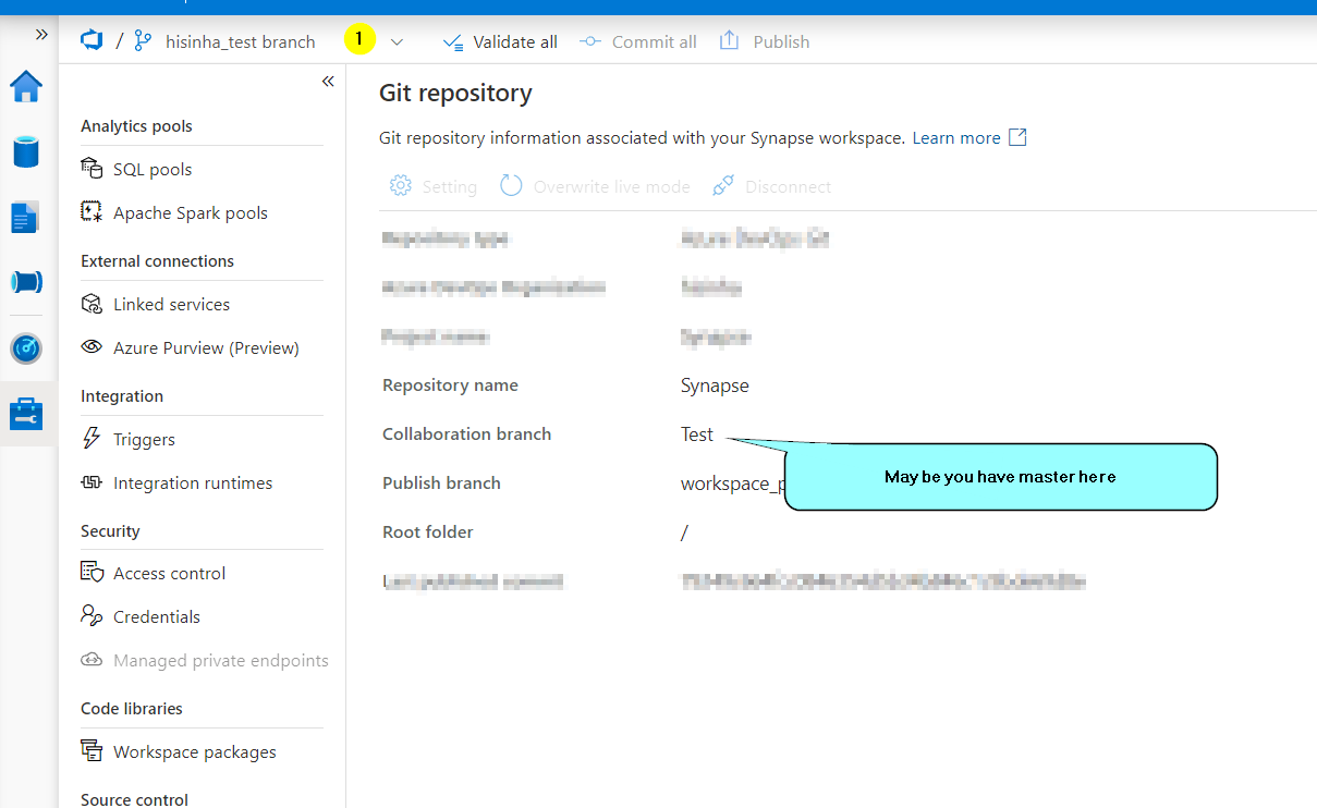 New Synapse Workspace not loading existing notebooks from Azure Dev Ops ...