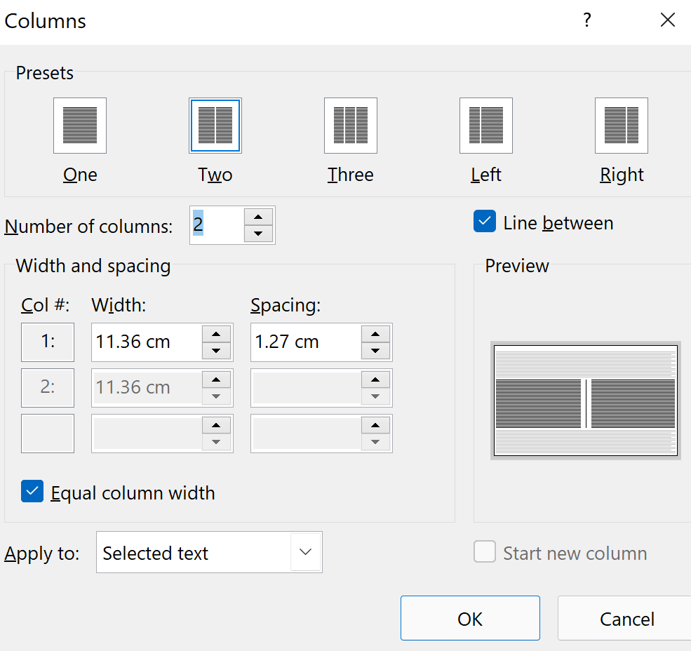 MS WORD VBA: Apply Page Setup Columns settings to selected text only ...