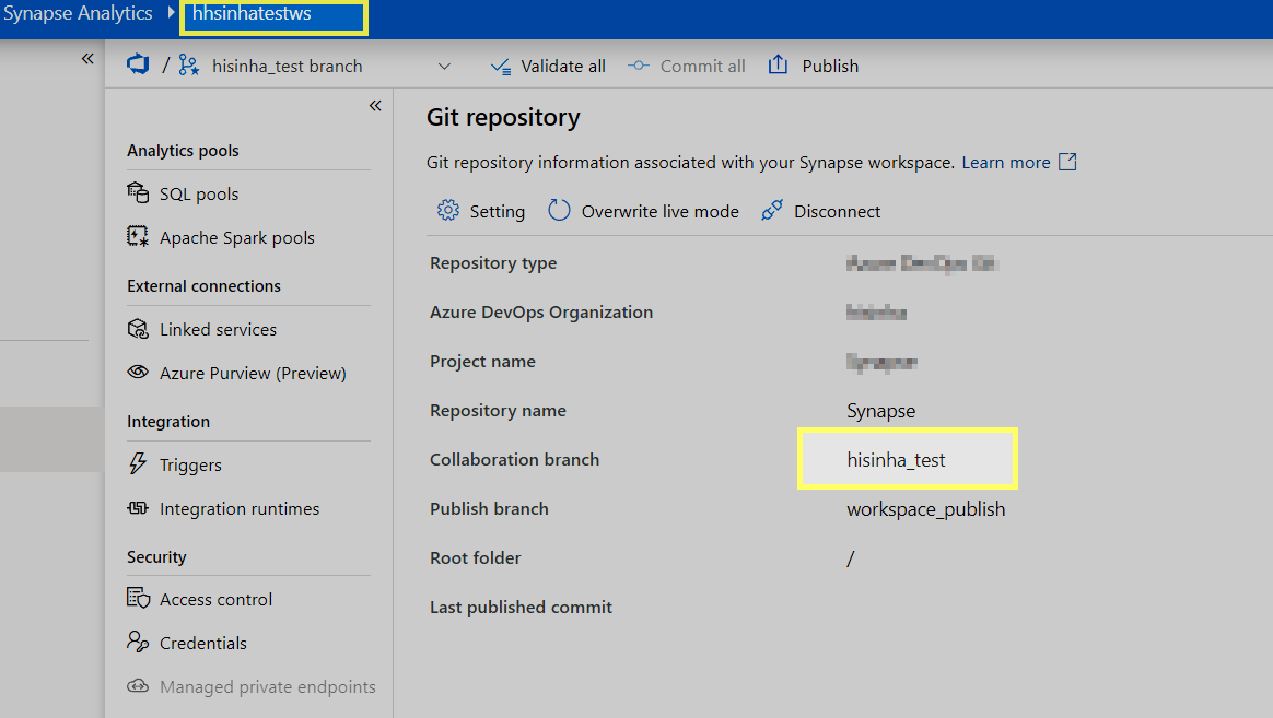 New Synapse Workspace not loading existing notebooks from Azure Dev Ops ...