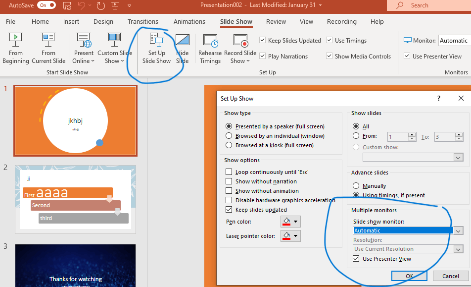 How can PPT show "Use Presenter View" when the "Use Presenter View ...