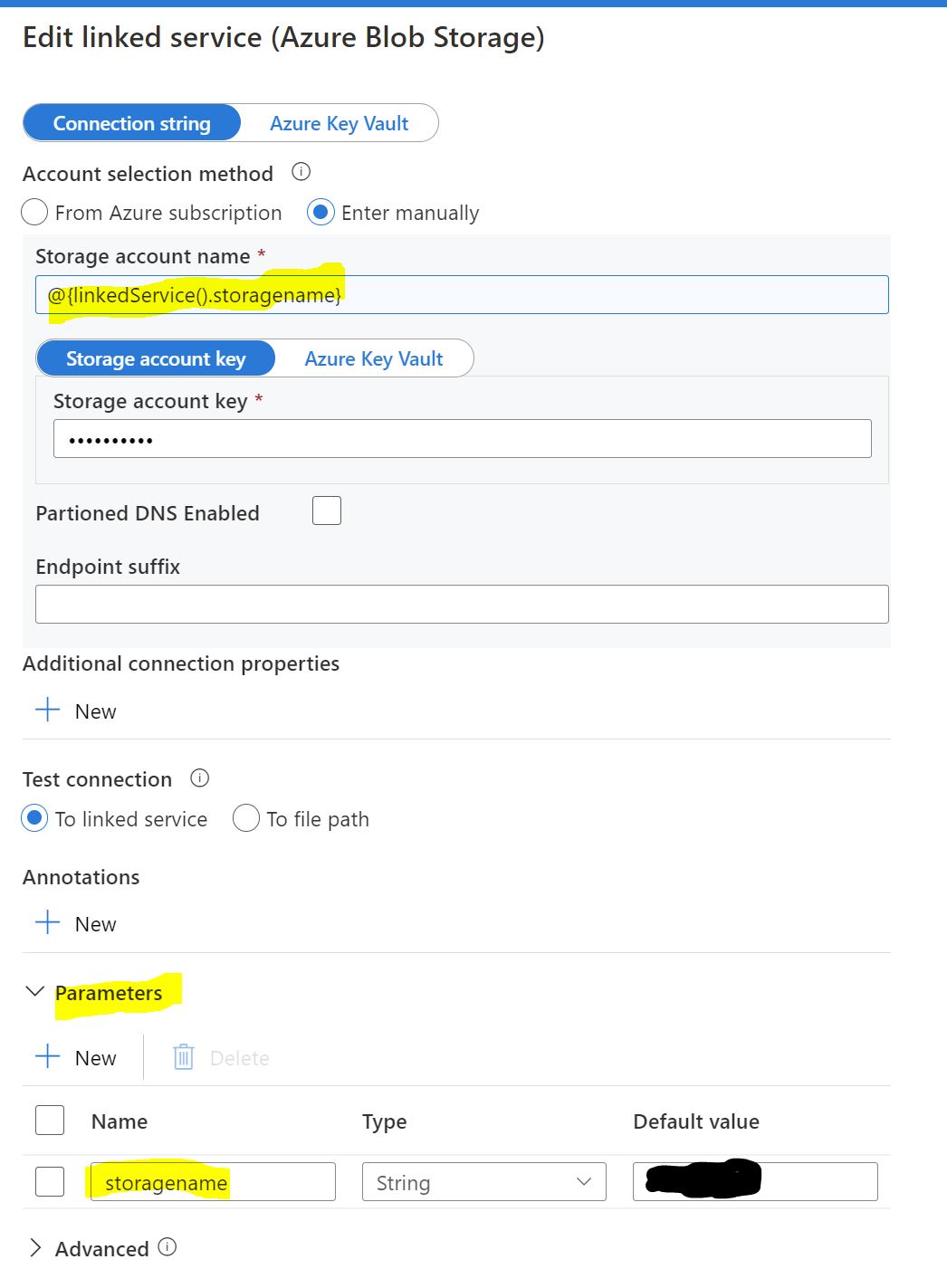No Linkedservice Parameters Available In Mapping Data Flow Inline Error On Test Connection