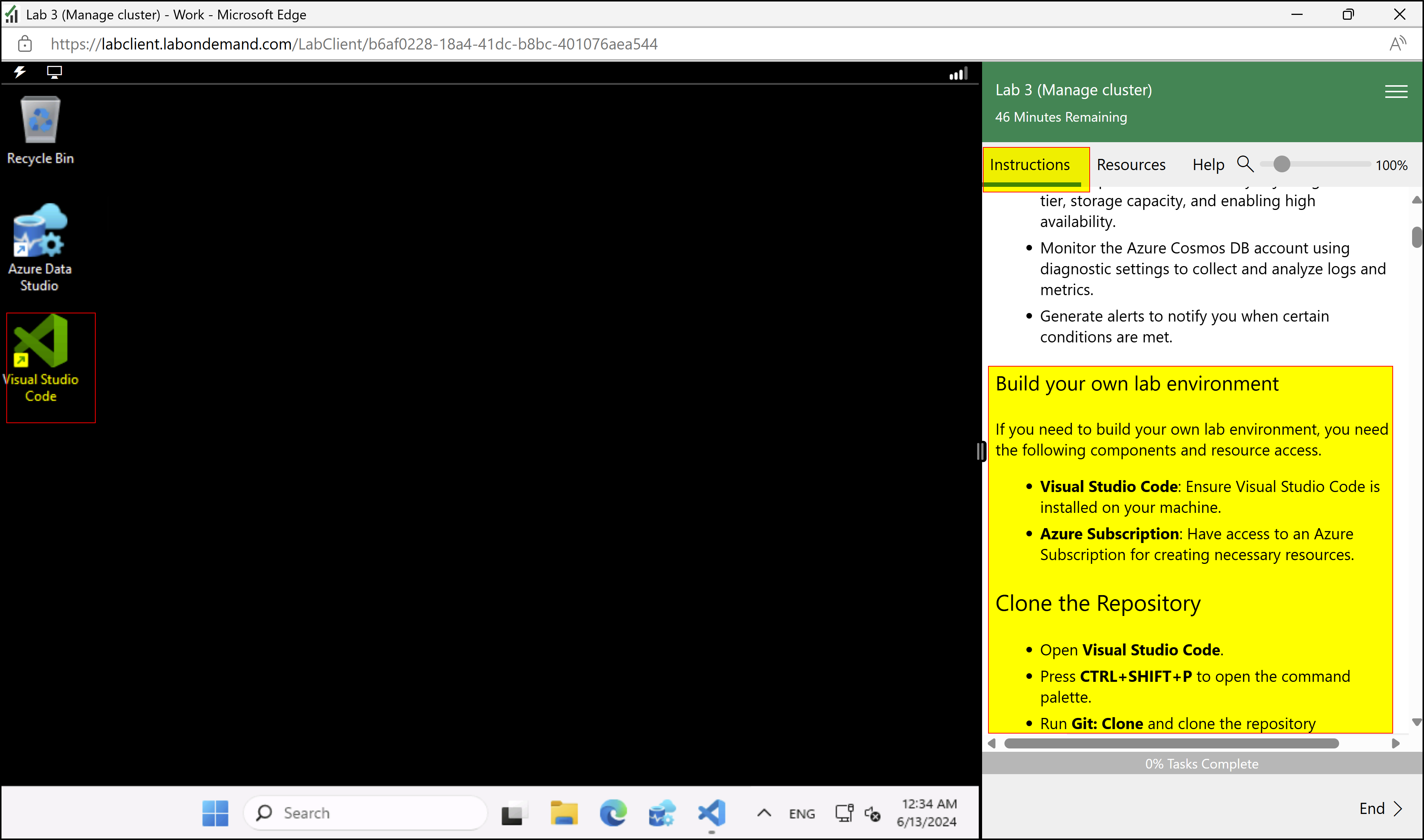 I need guide to find an option within a lab of AzureCosmosDB ...