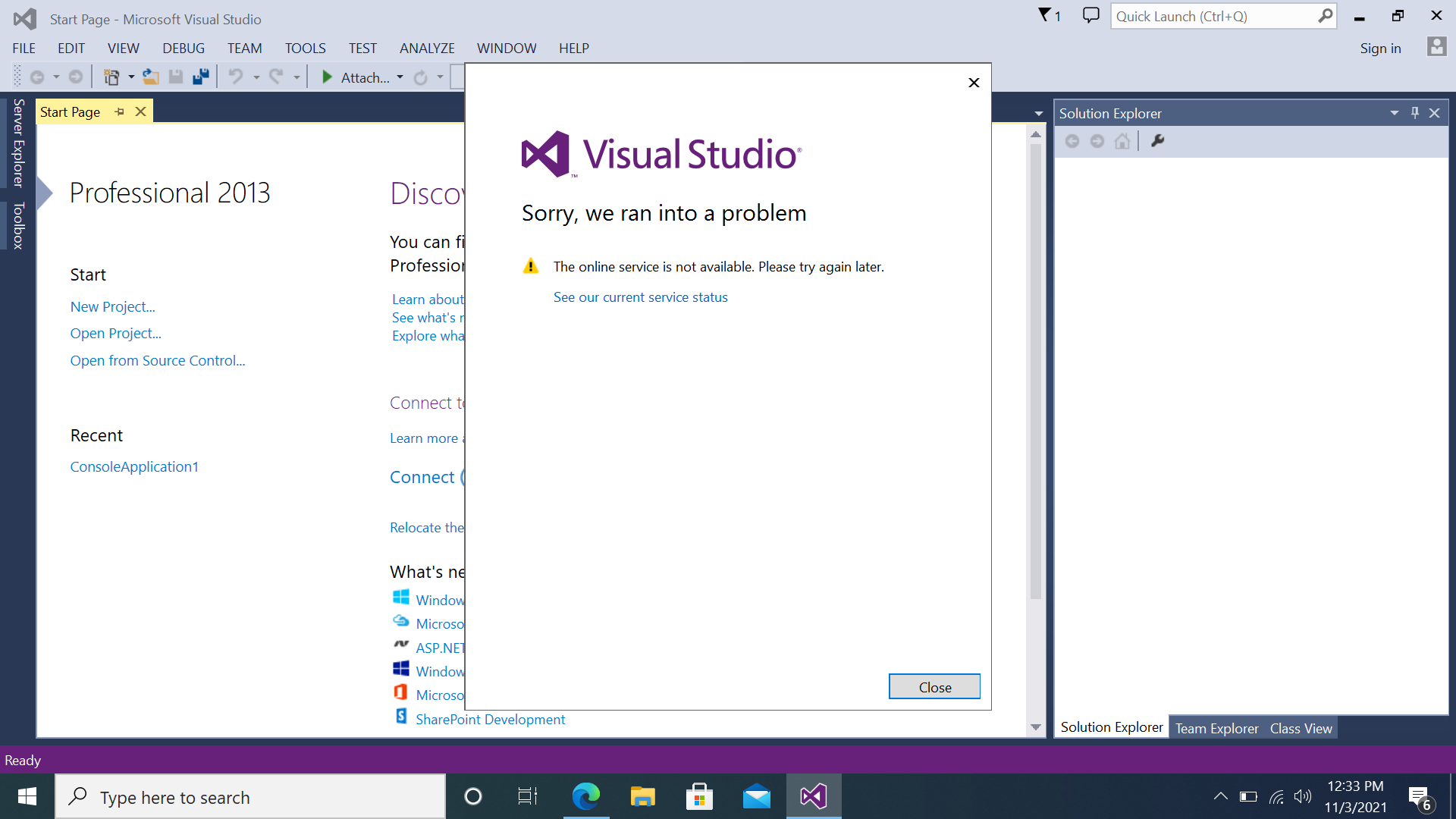 Not able to sign in to Visual Studio 2013 with update 5. - Microsoft Q&A