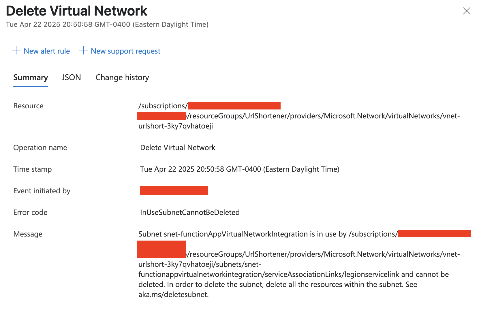Cannot delete virtual network, subnet in use by /serviceAssociationLinks/legionservicelink and ...