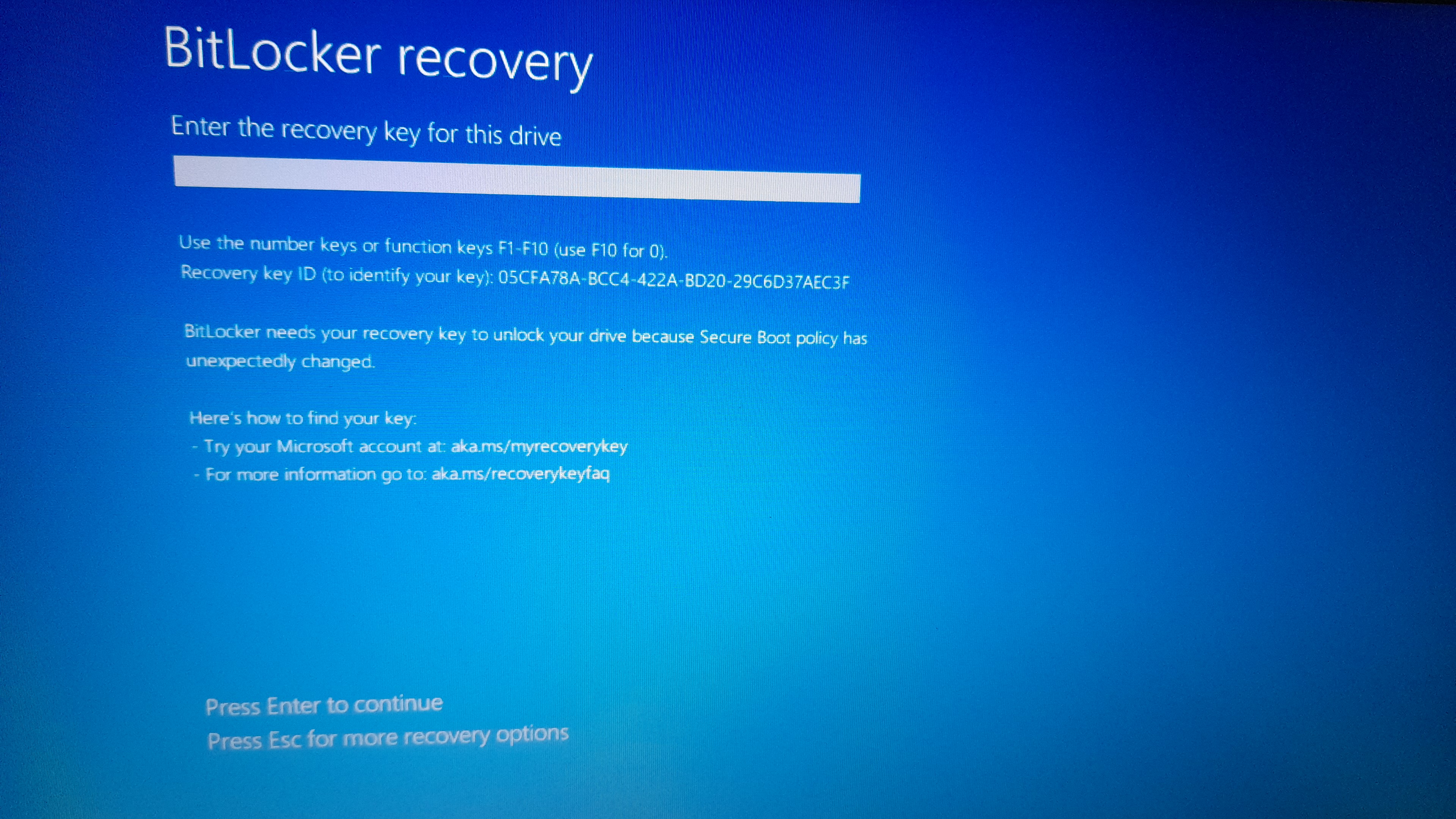 Bitlocker recovery key required - Microsoft Q&A