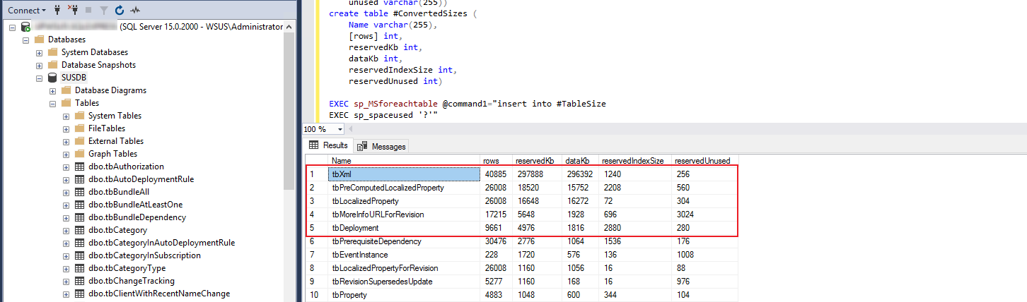 WSUS DB Tables - Large Tables - Microsoft Q&A