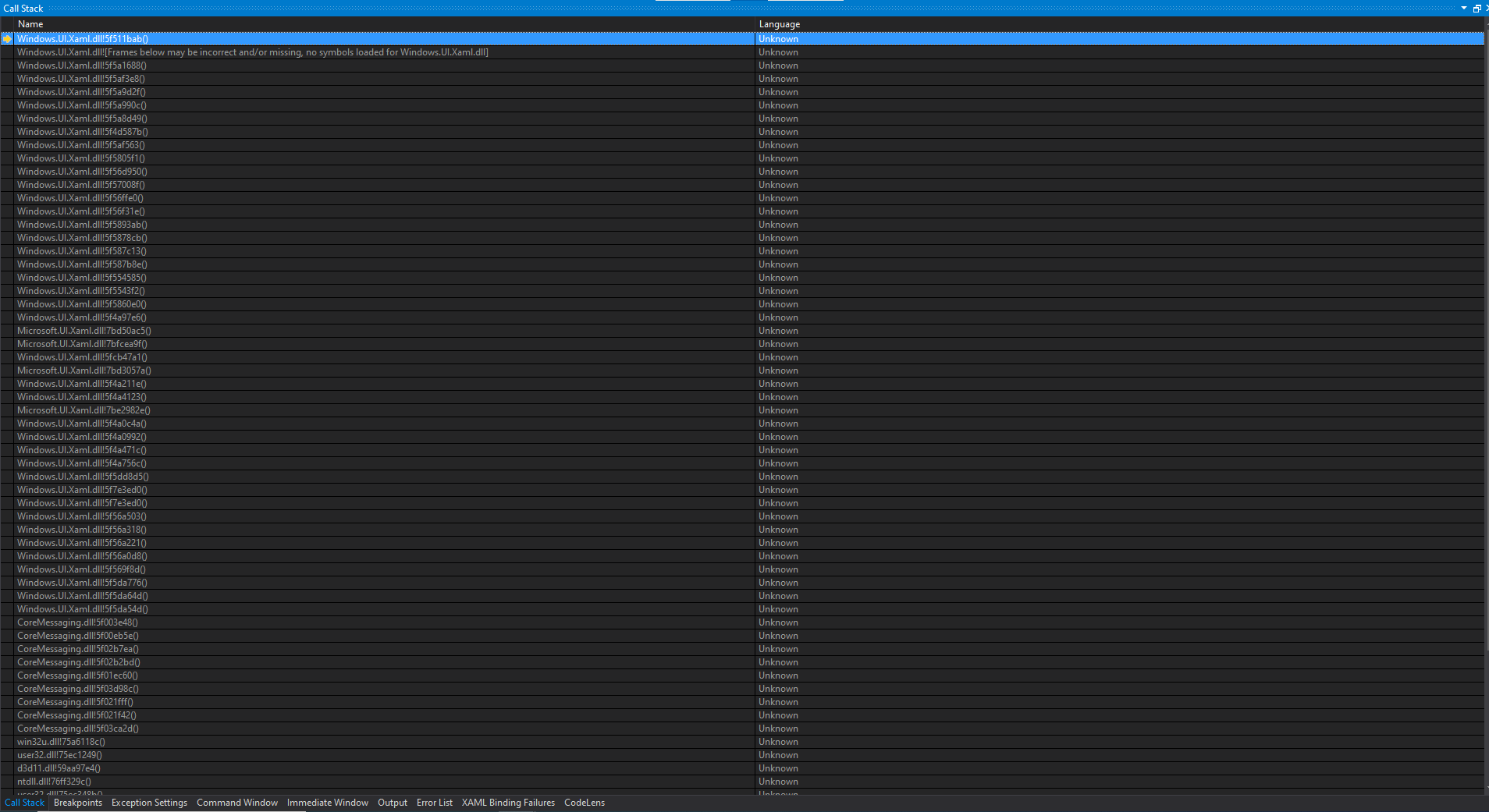 Exception thrown at Windows.UI.Xaml.dll. 0xC0000005: Access violation ... Exception thrown at Windows.UI.Xaml.dll. 0xC0000005: Access violation ...